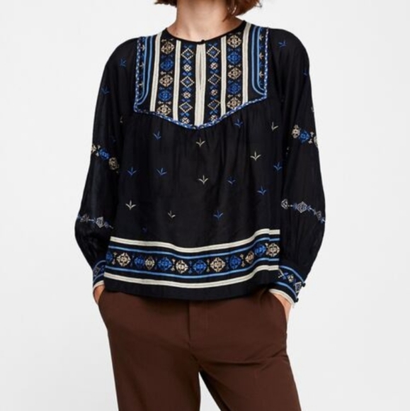 Zara | Tops | Zara Premium Collection Embroidered Top Medium | Poshmark